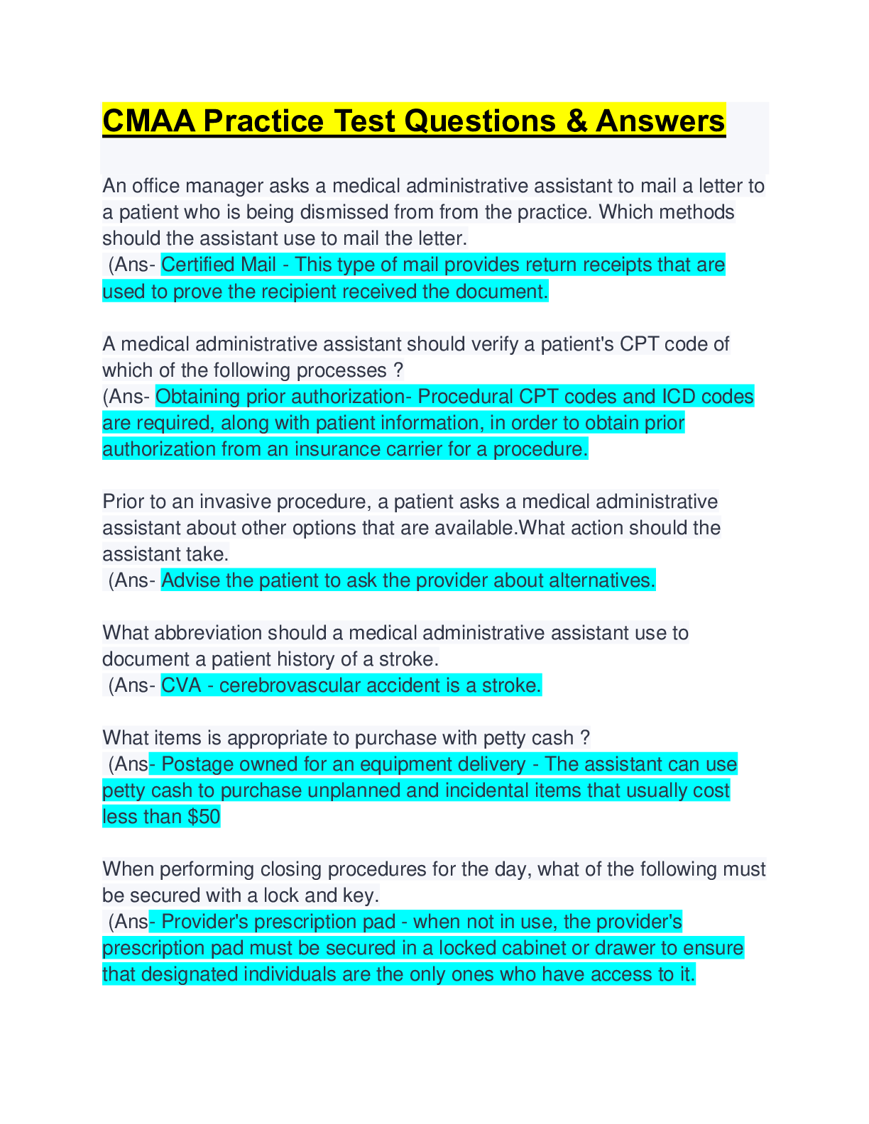 CMAA Practice Test Questions: CMAA Practice Test Questions & Answers ...