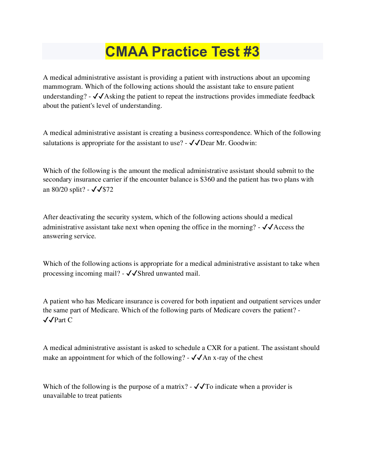 CMAA Practice Test #3 - Scholarfriends