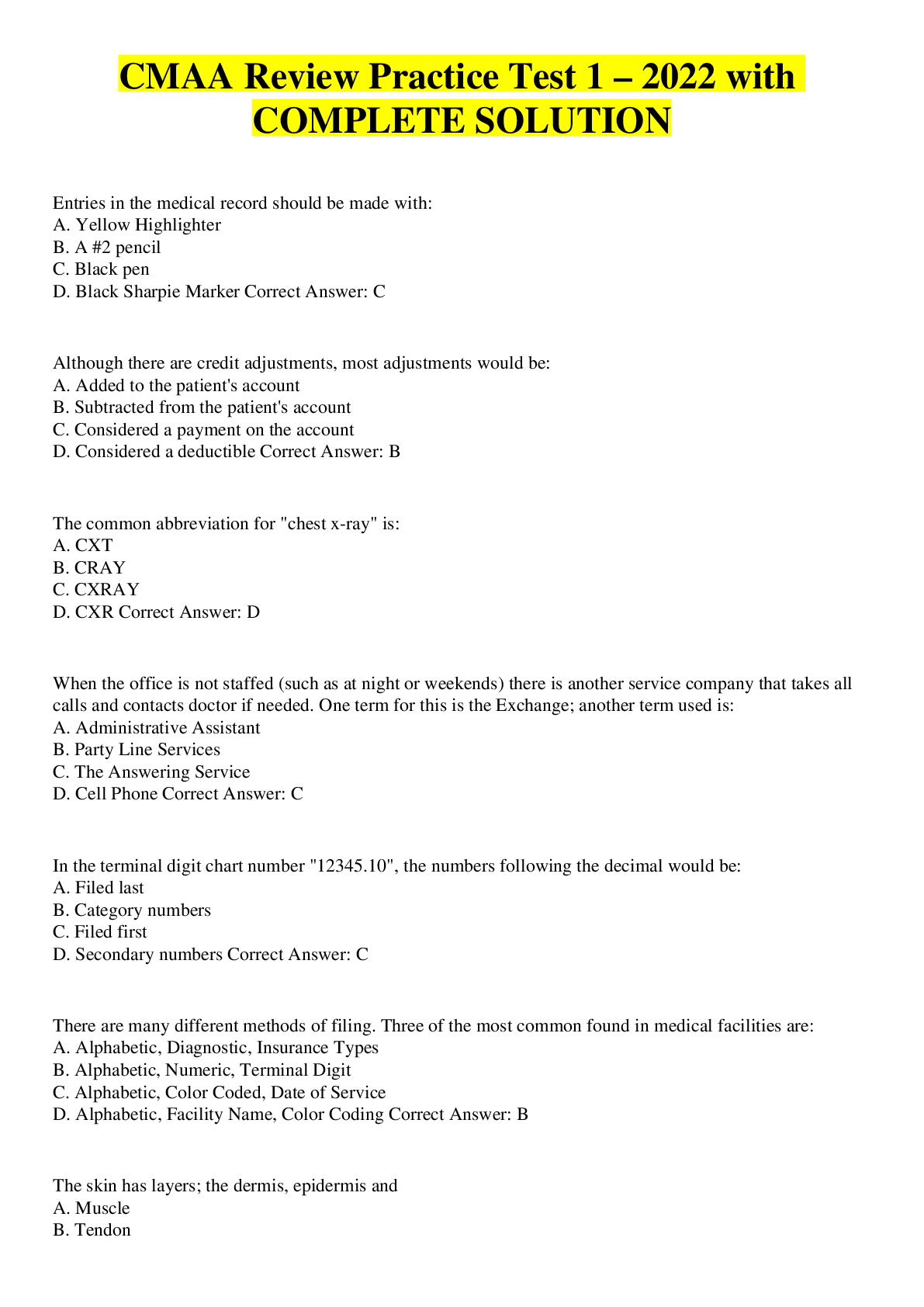 CMAA Review Practice Test 1 – 2022 with COMPLETE SOLUTION - Scholarfriends