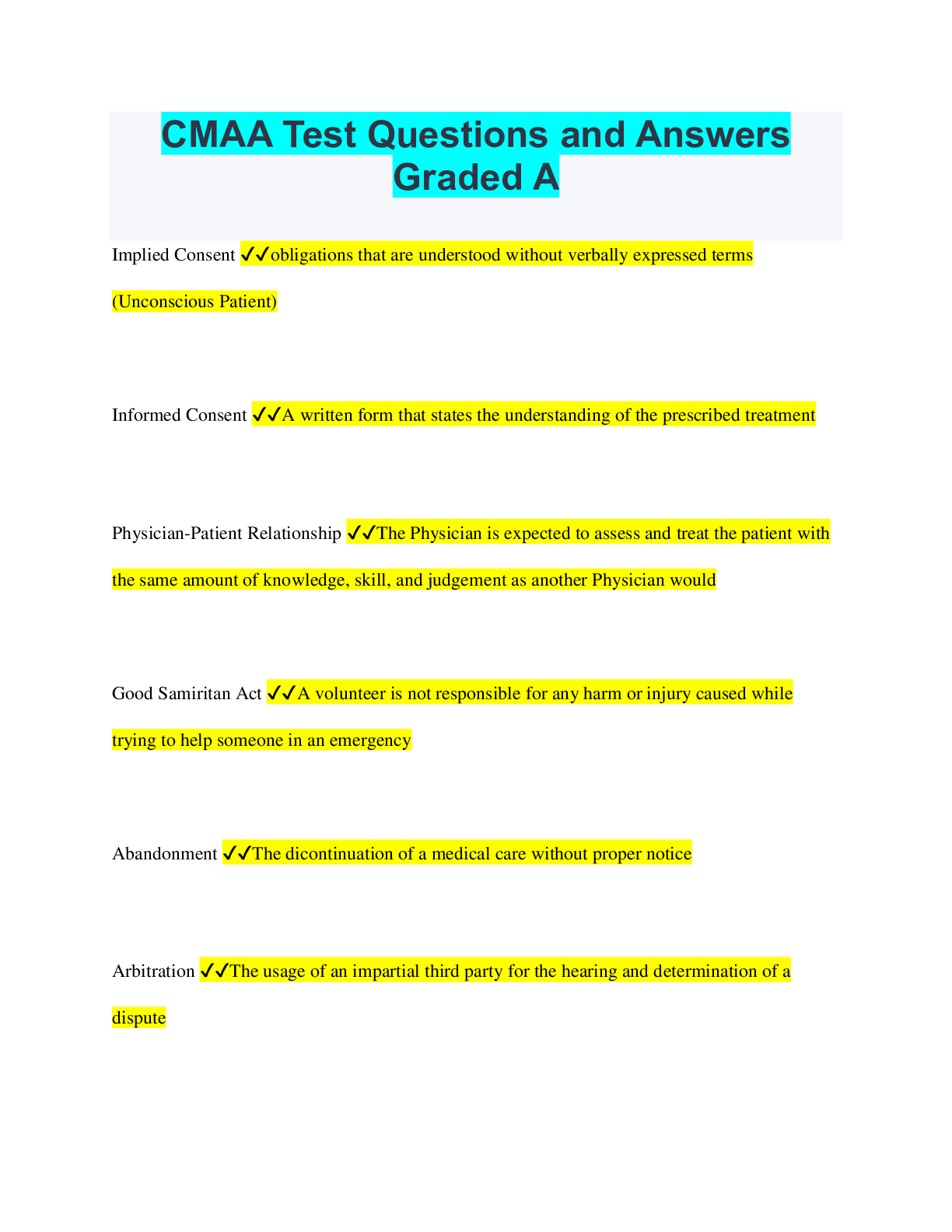 CMAA Test Questions and Answers Graded A – Scholarfriends - Scholarfriends