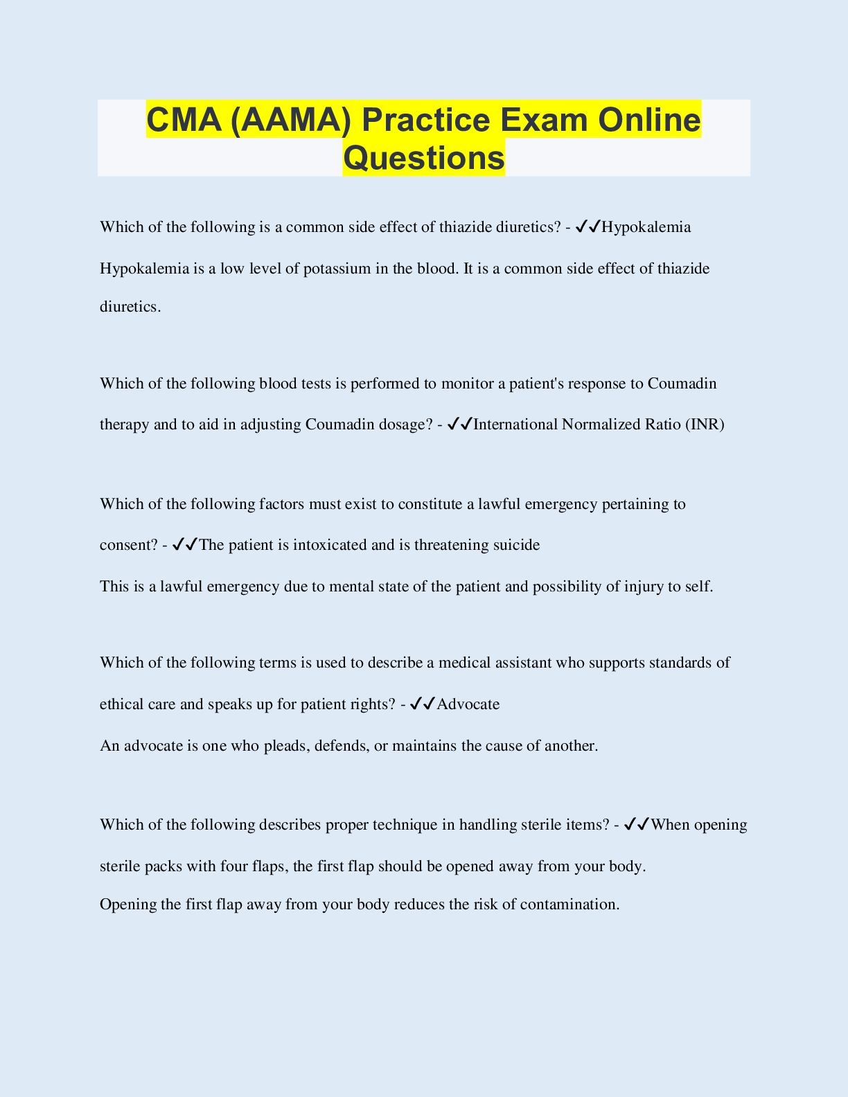 CMA (AAMA) Practice Exam Online Questions - Scholarfriends