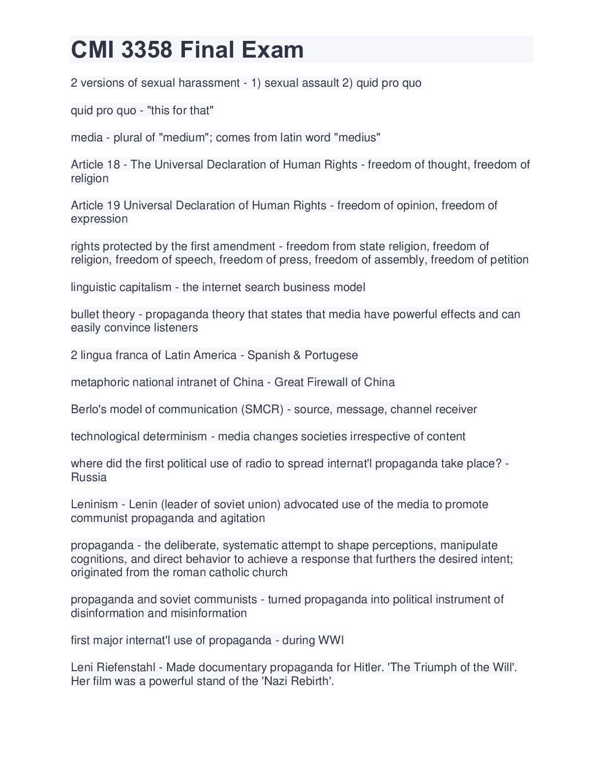 CMI 3358 Final Exam | 114 Questions And Answers - Scholarfriends