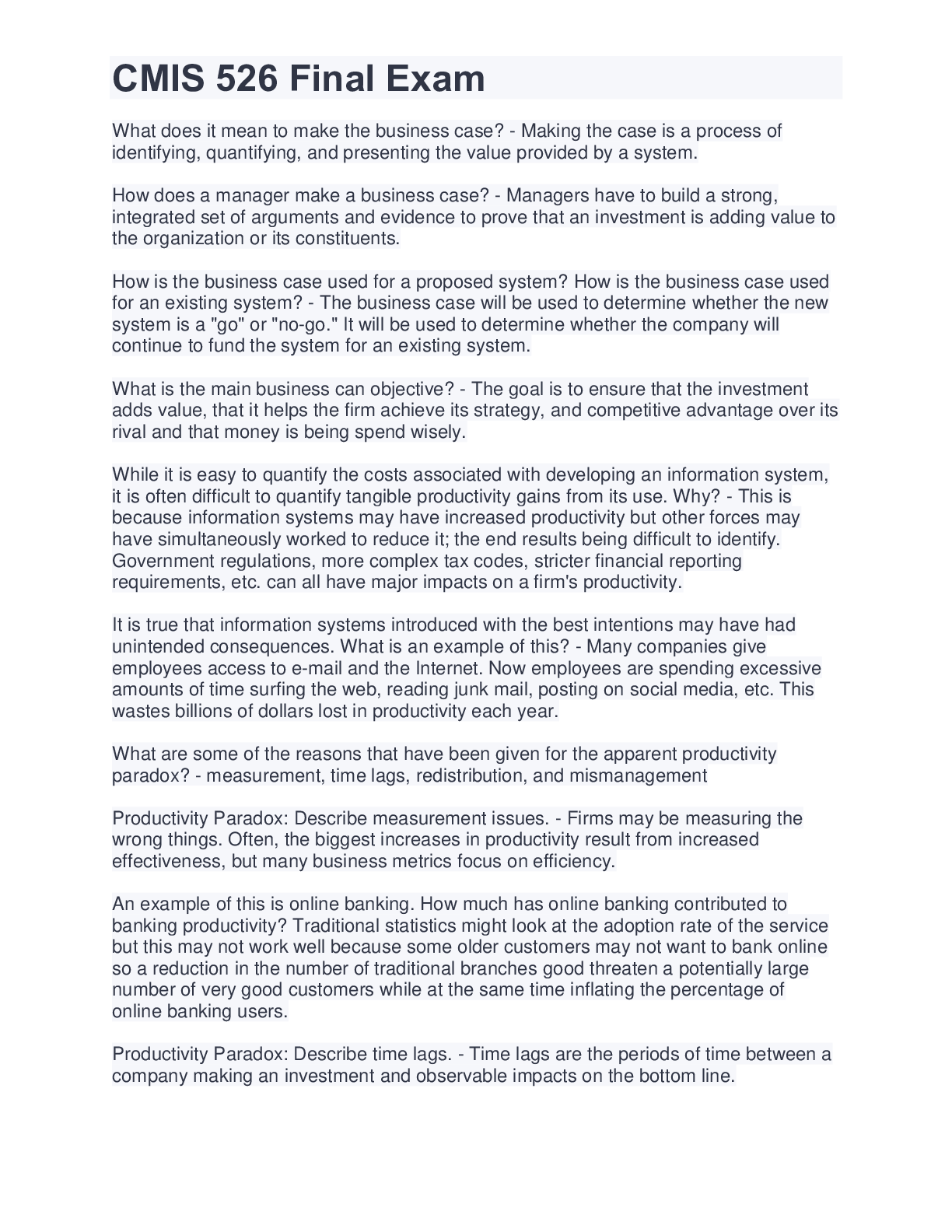 CMIS 526 Final Exam - Scholarfriends