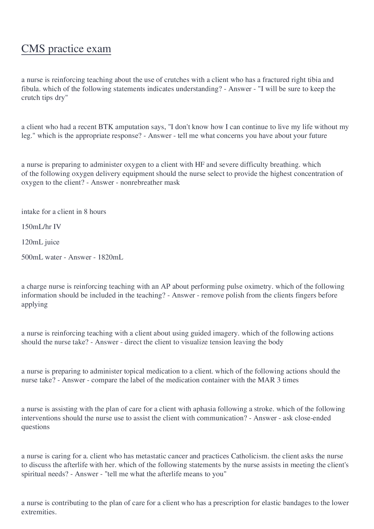 CMS practice exam Questions And Answers 2022/2023 - Scholarfriends