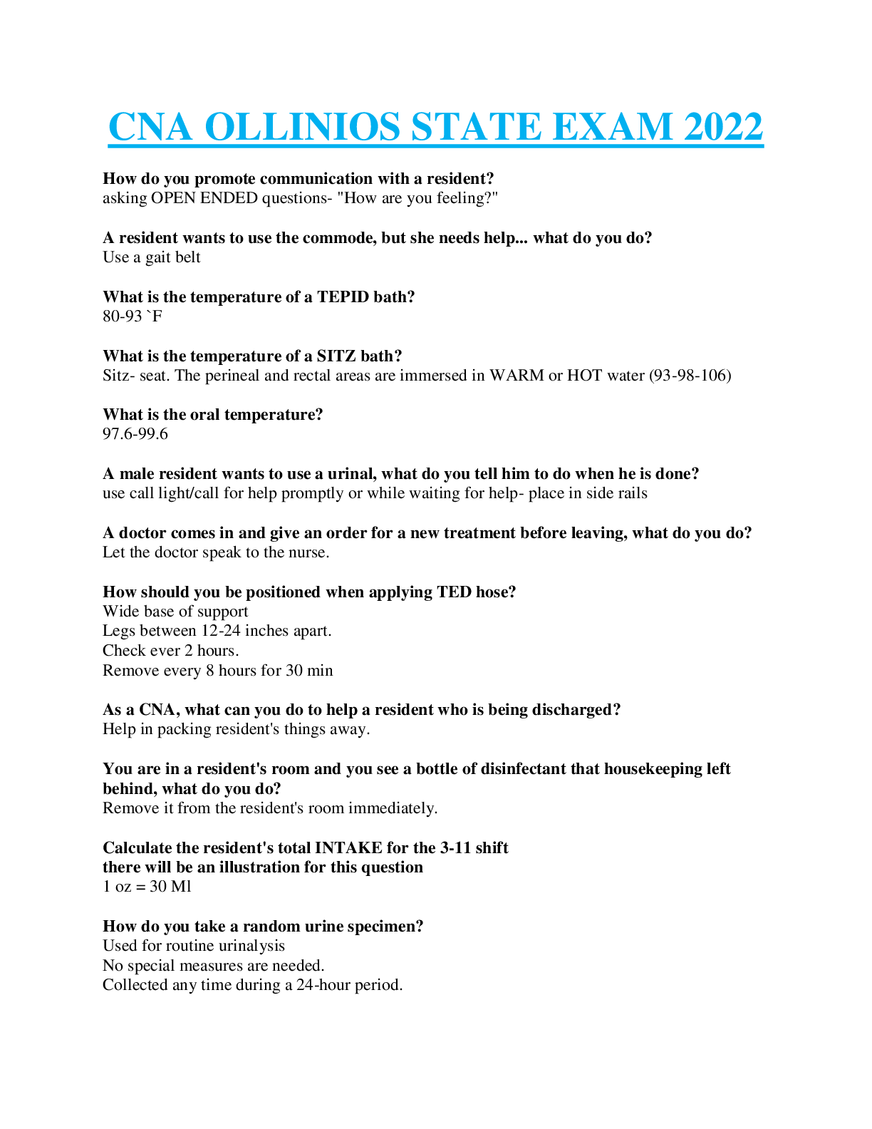 CNA - NNAAP Practice Exam – 2022| 60 QUESTIONS| WITH COMPLETE SOLUTIONS ...