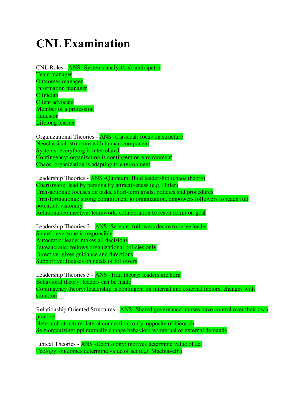 CNL Examination / With Complete SOLUTIONS - Scholarfriends