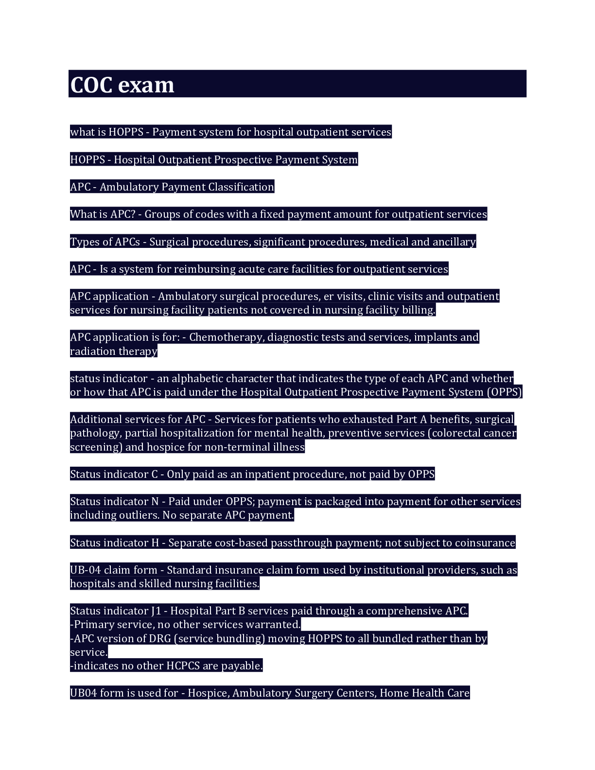 COC exam With Complete Solutions - Scholarfriends