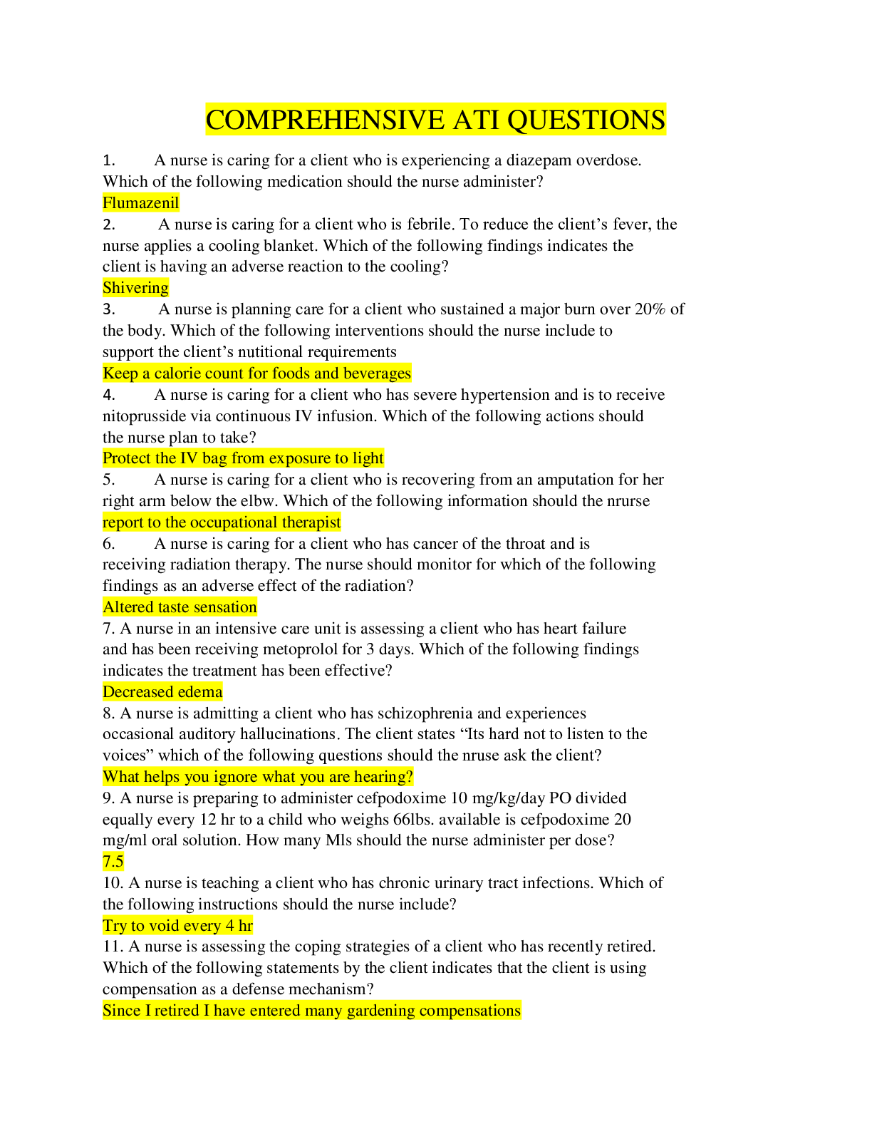 COMP ATI Questions and Correct answers. ALL YOU WILL NEED FOR YOUR EXAM ...
