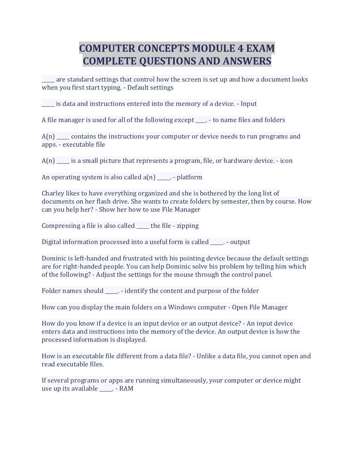 COMPUTER CONCEPTS MODULE 4 EXAM COMPLETE QUESTIONS AND ANSWERS ...