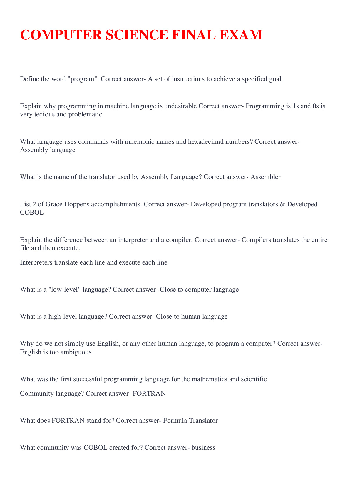 COMPUTER SCIENCE FINAL EXAM - Scholarfriends