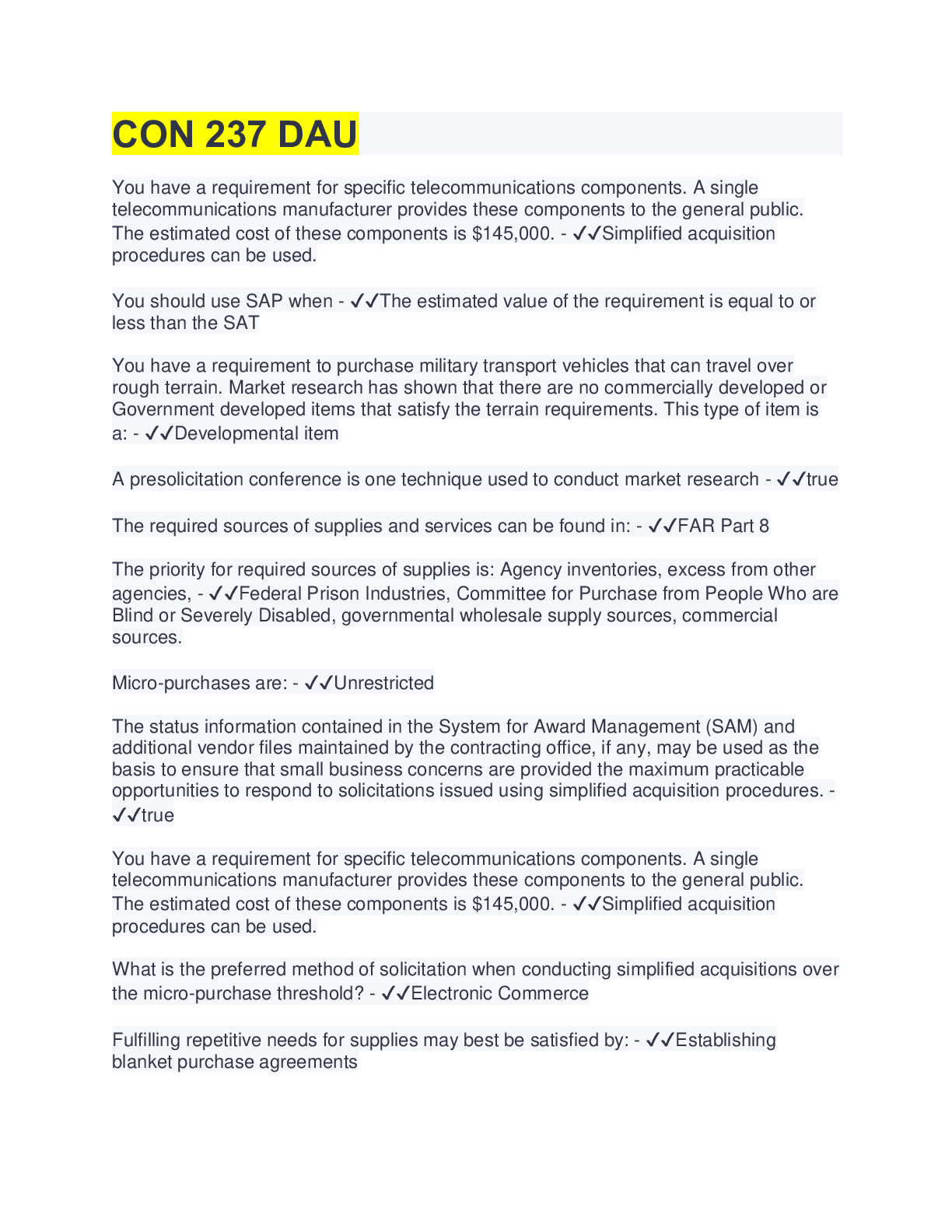 con 237 DAU Questions And Answers 2022 - Scholarfriends