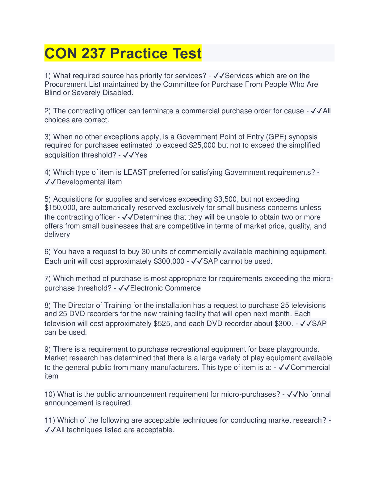 Defence Acquisition University CON 237 Practice Test | 100% Correct ...