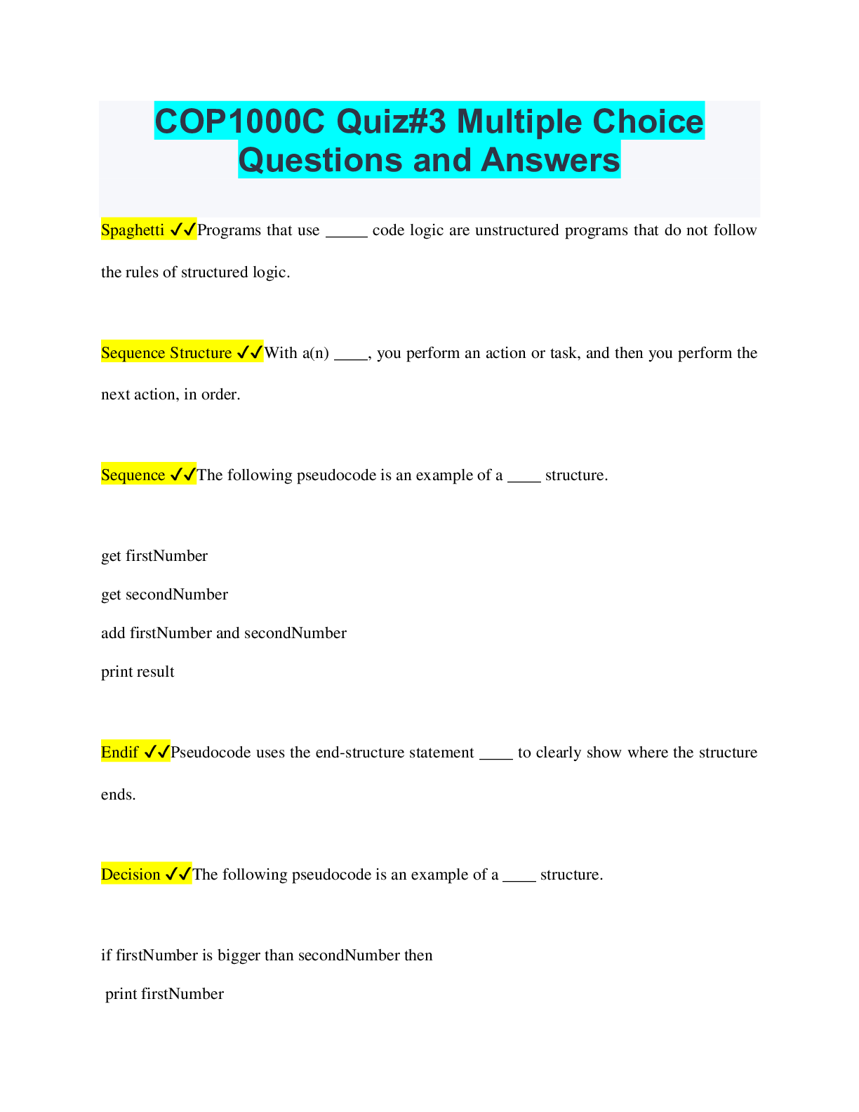 COP1000C Quiz#3 Multiple Choice Questions and Answers – Scholarfriends ...