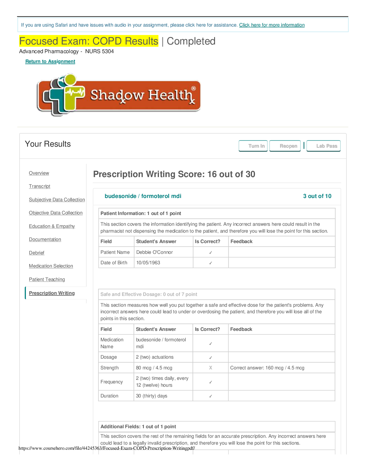 Shadow Health Focused Exam COPD (Prescription Writing) - Scholarfriends