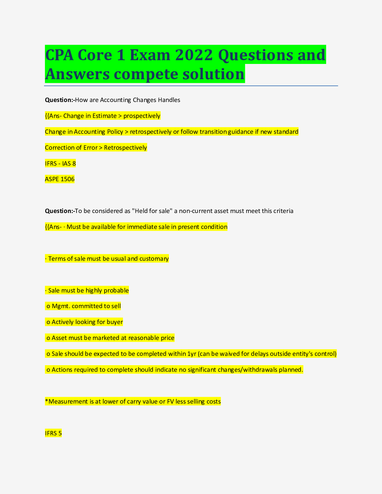 CPA Core 1 Exam 2022 Questions and Answers compete solution ...