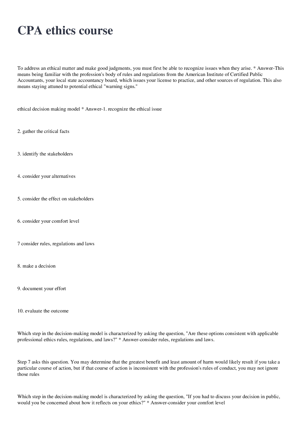 CPA ethics course 2022 questions with answers - Scholarfriends