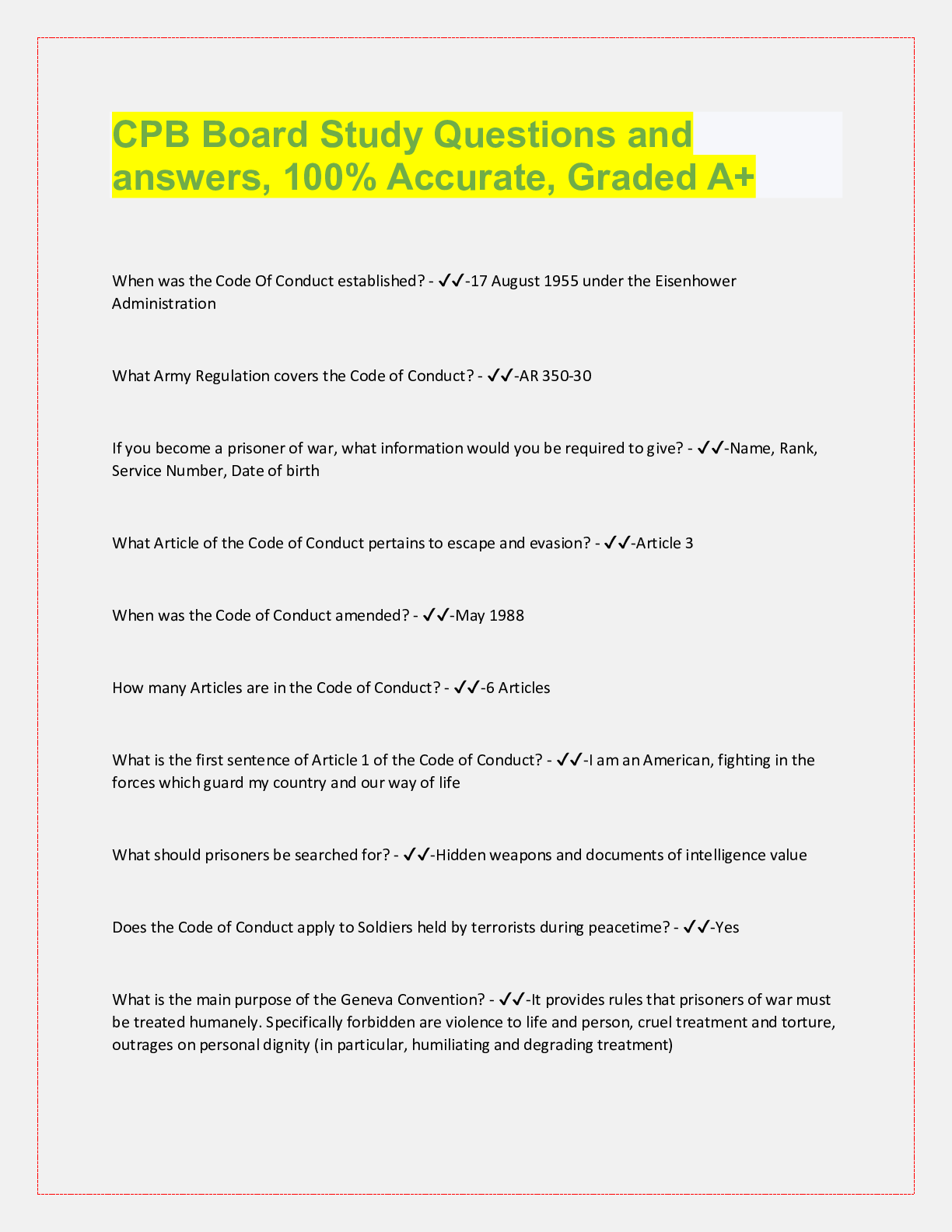 CPB Board Study Questions and answers, 100% Accurate, Graded A+ ...