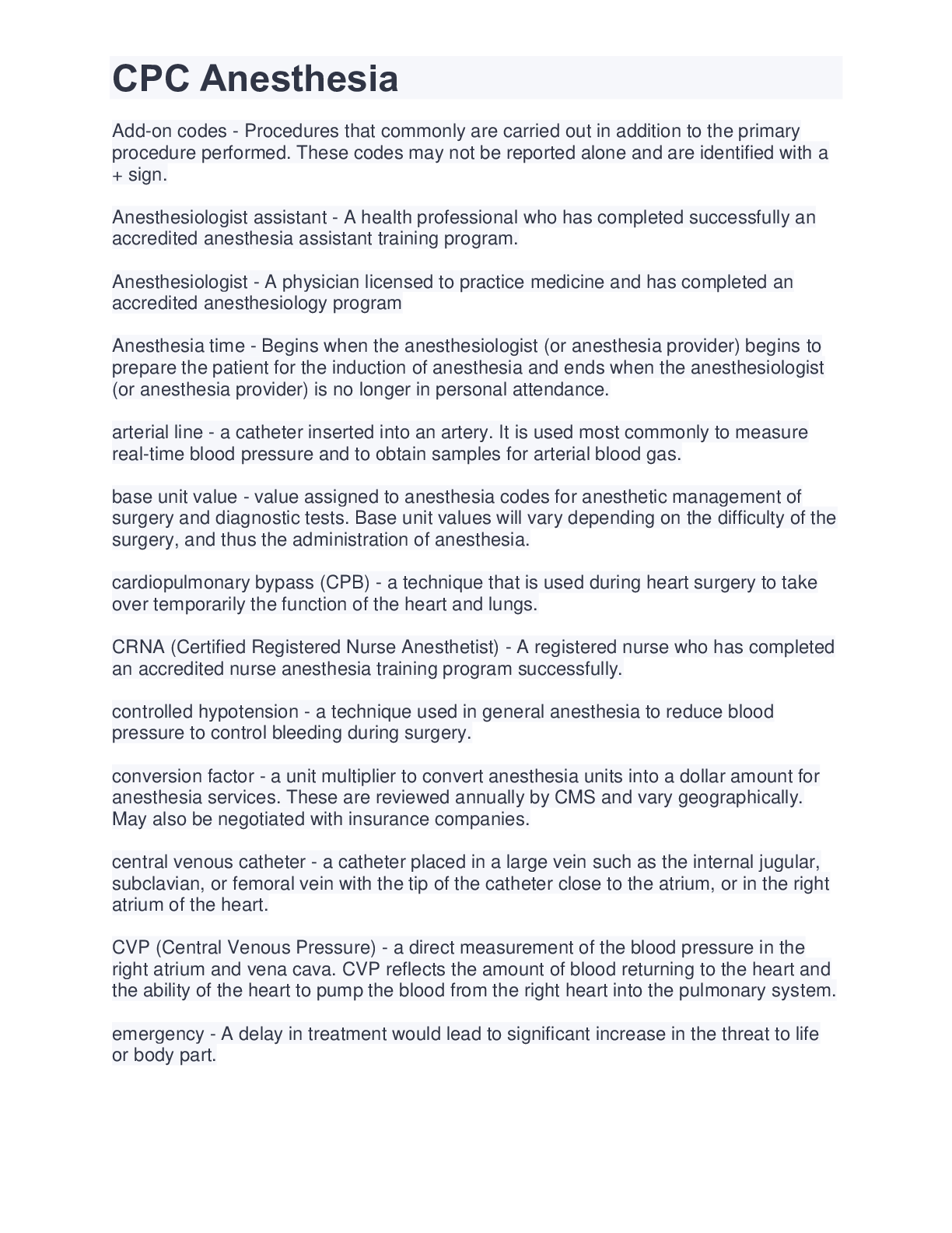 CPC Anesthesia - Scholarfriends