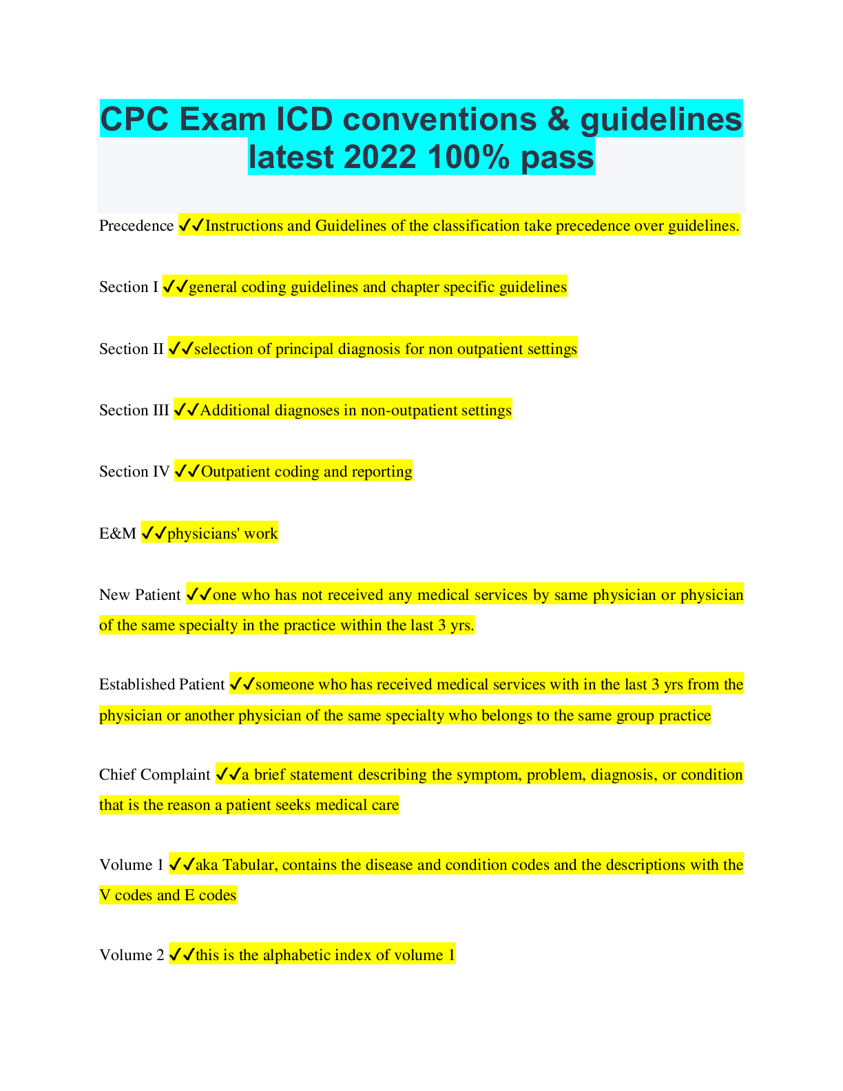 CPC Exam ICD conventions & guidelines latest 2022 100% pass ...