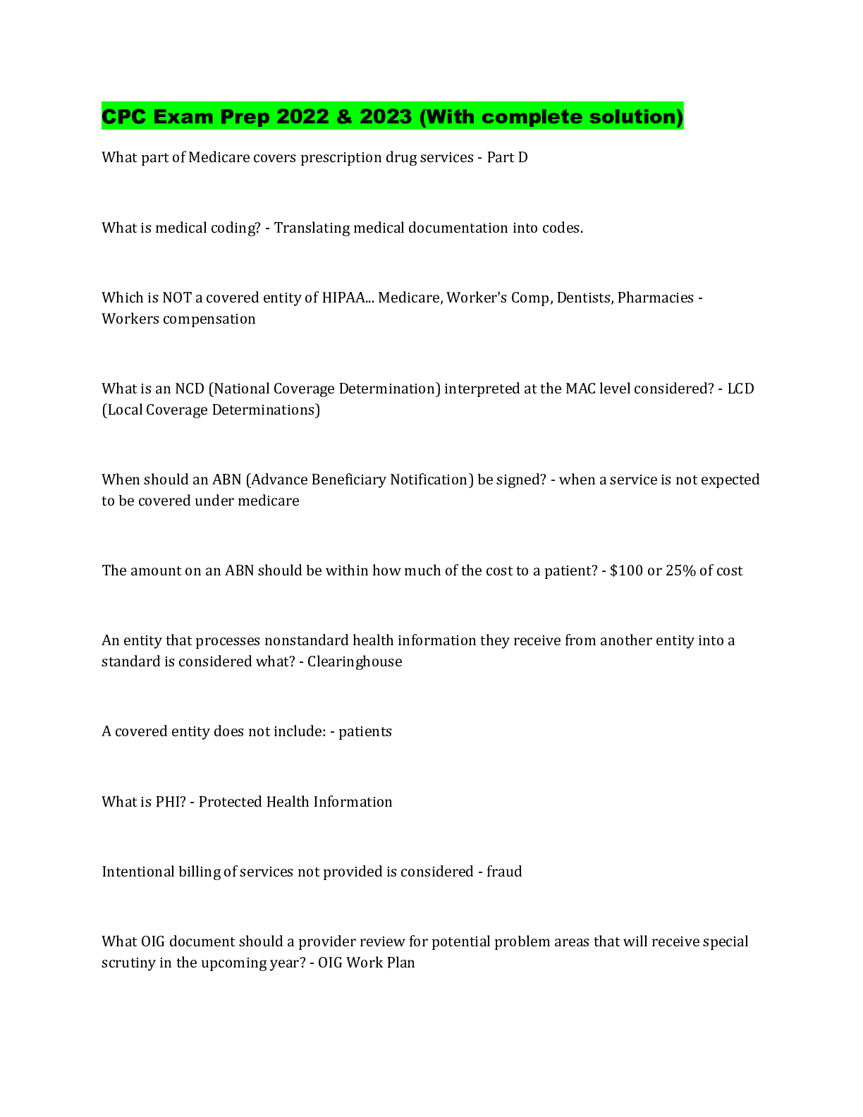 CPC Exam Prep 2022 & 2023 (With complete solution) - Scholarfriends