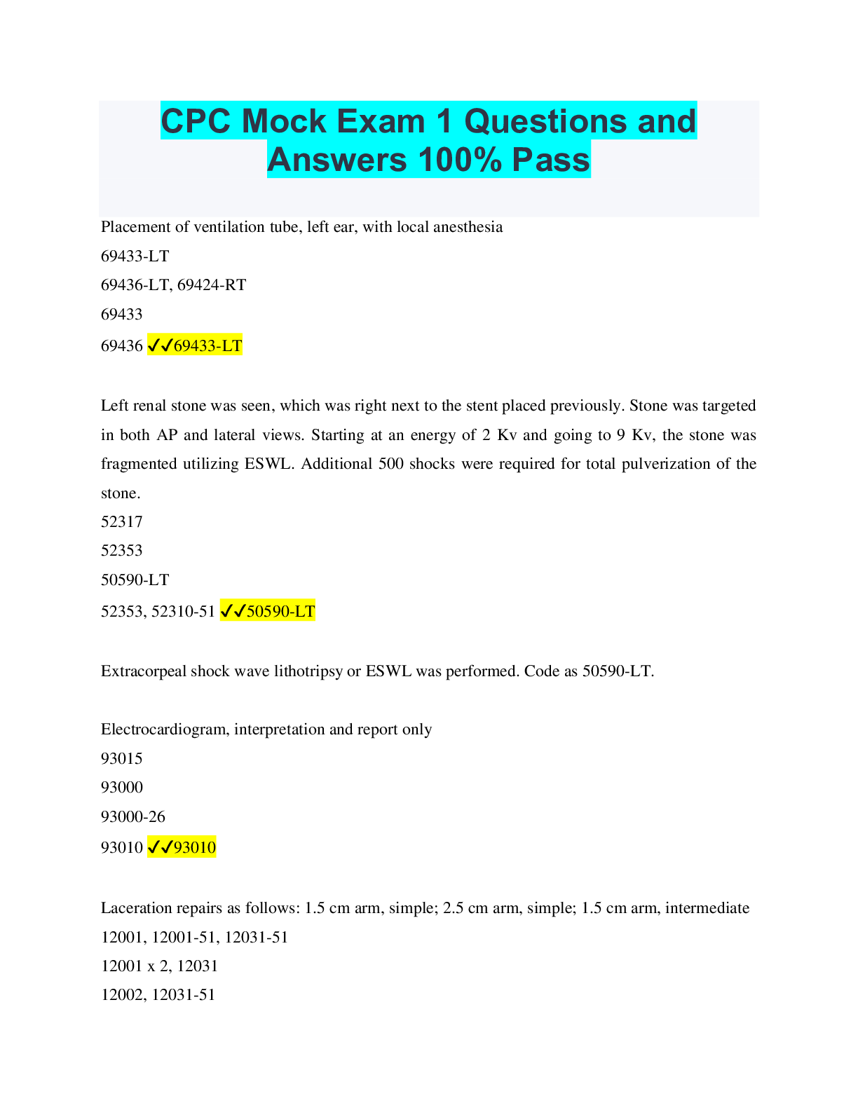 CPC Mock Exam 1 Questions and Answers 100% Pass - Scholarfriends