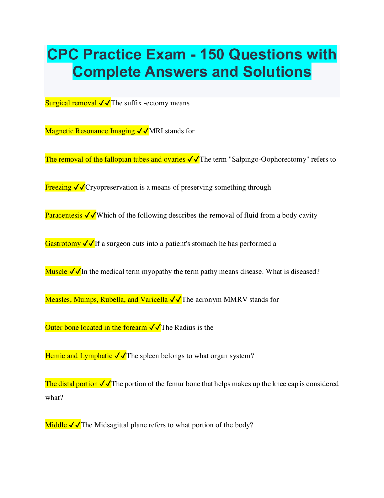 CPC Practice Exam - 150 Questions with Complete Answers and Solutions ...