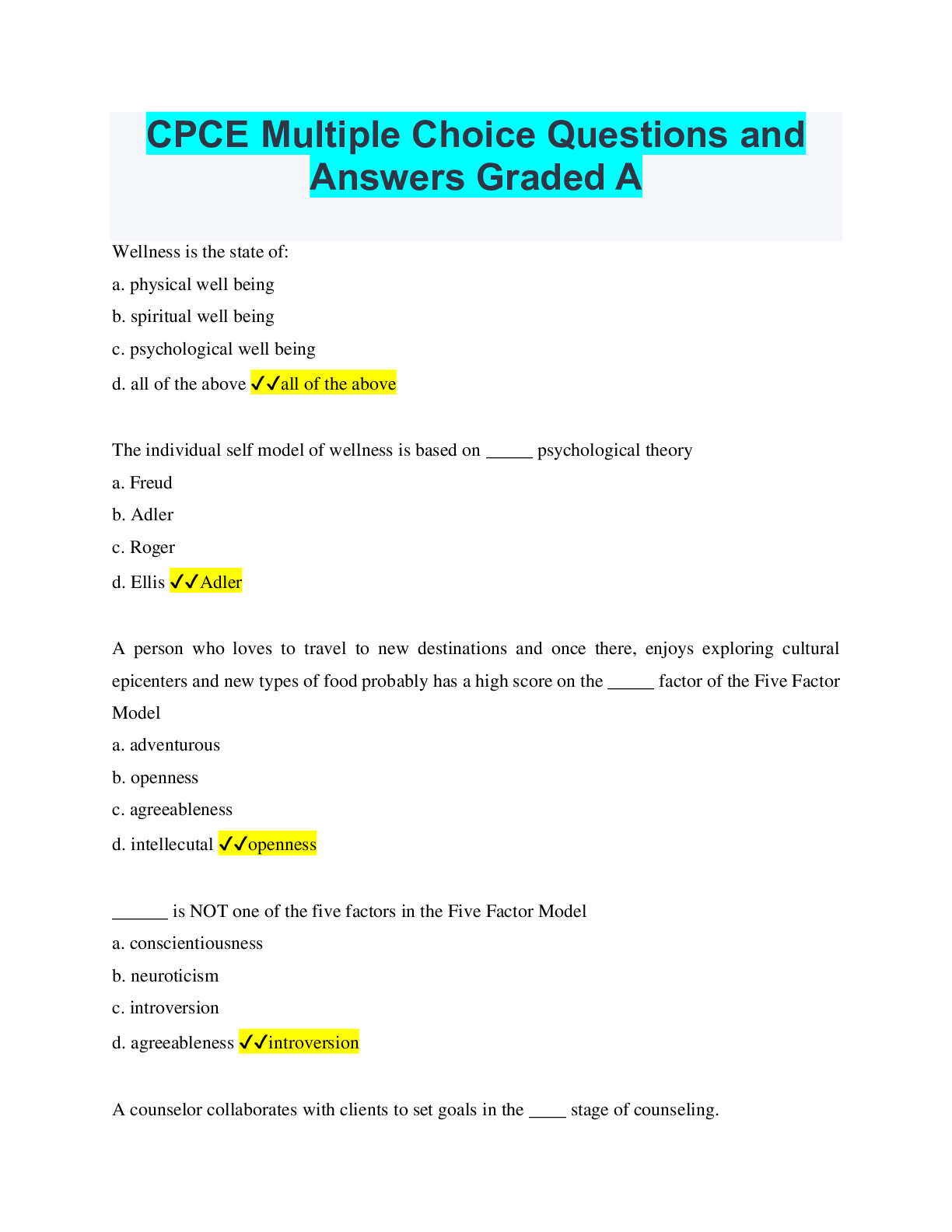 CPCE Multiple Choice Questions and Answers Graded A – Scholarfriends ...