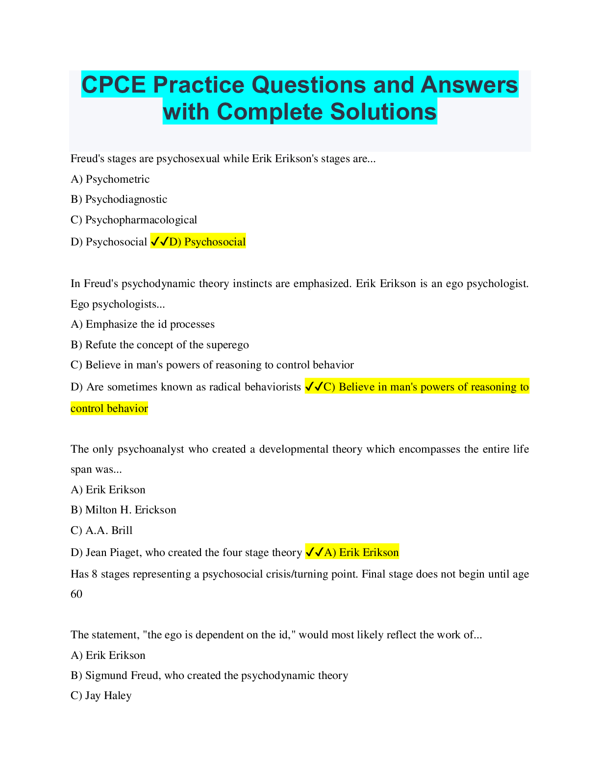 CPCE Practice Questions and Answers with Complete Solutions ...