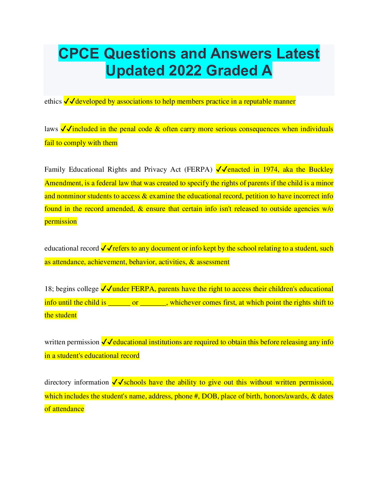 CPCE Questions and Answers Latest Updated 2022 Graded A ...