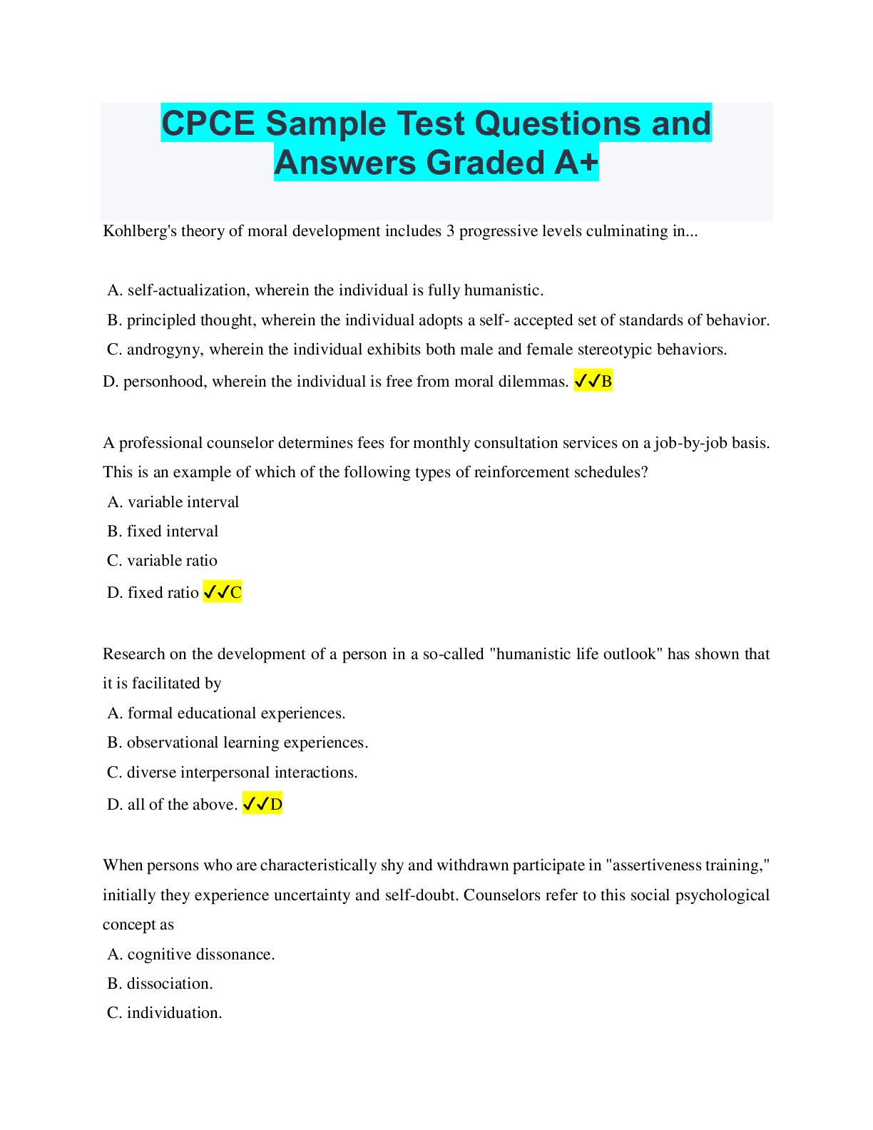 CPCE Sample Test Questions and Answers Graded A+ - Scholarfriends