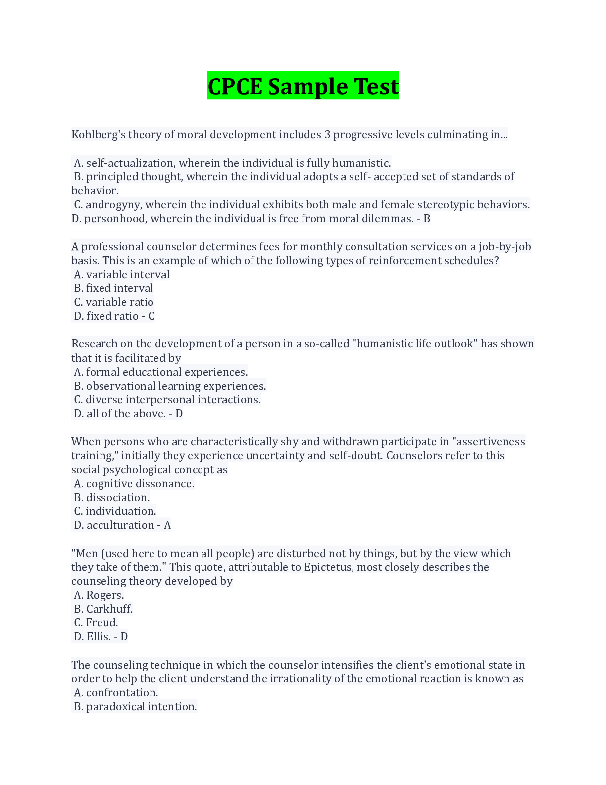 CPCE Sample Test | 220 Questions with 100% Correct Answers | 35 Pages ...