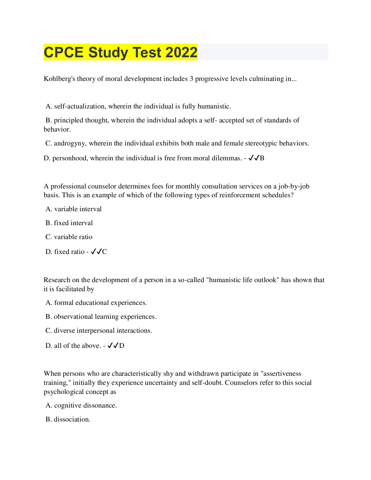 CPCE Study Test 2022 (220 Questions with COMPLETE SOLUTION ...