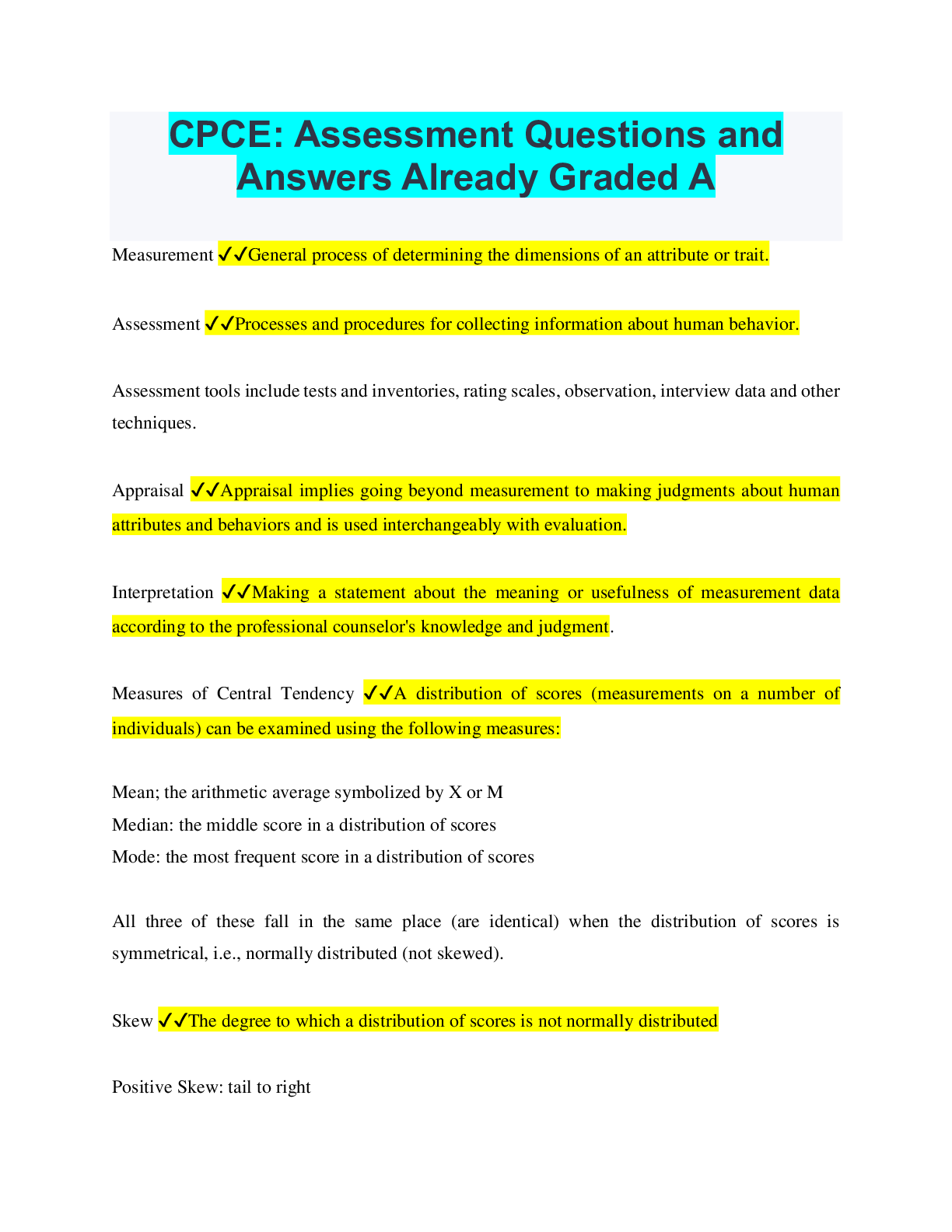 CPCE: Assessment Questions and Answers Already Graded A - Scholarfriends