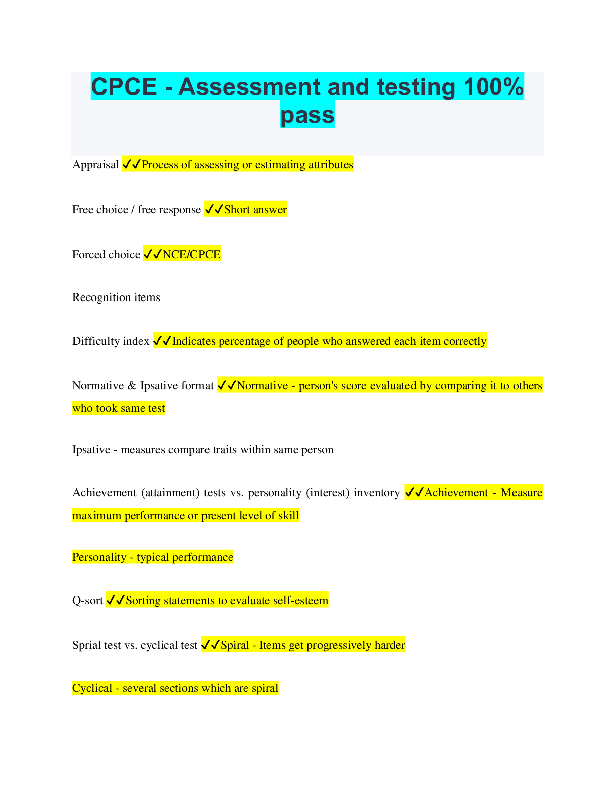 CPCE - Assessment and testing 100% pass - Scholarfriends