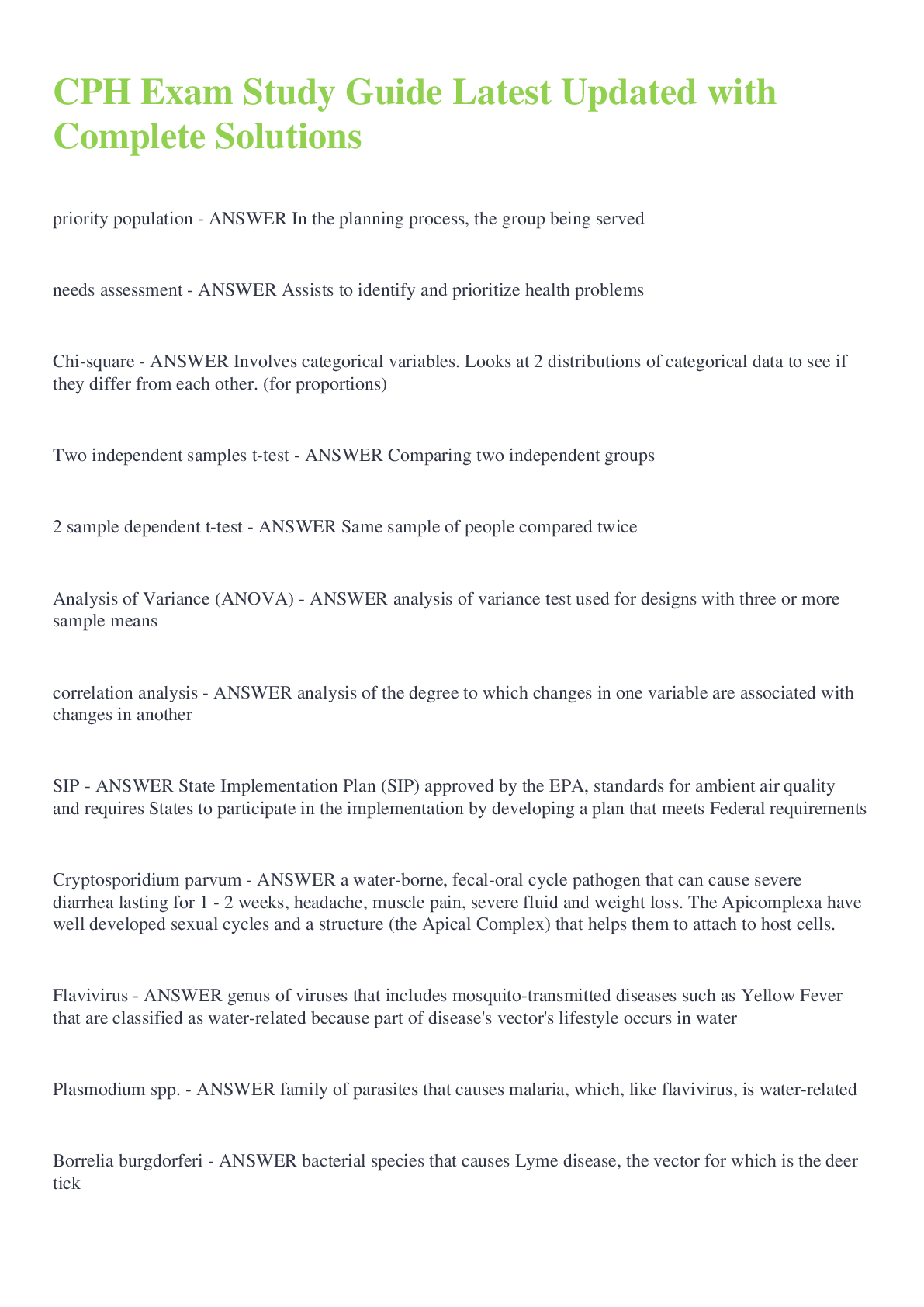 CPH Exam Study Guide Latest Updated with Complete Solutions ...