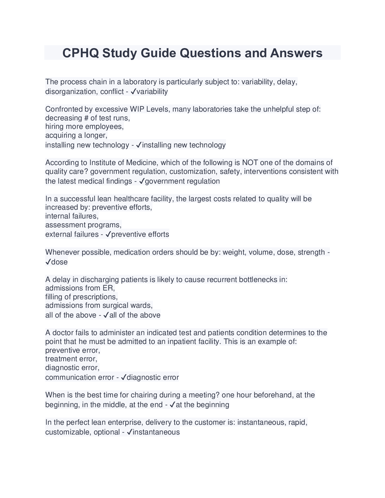 CPHQ Study Guide Questions and Answers (Newest Version 2023/2024 ...