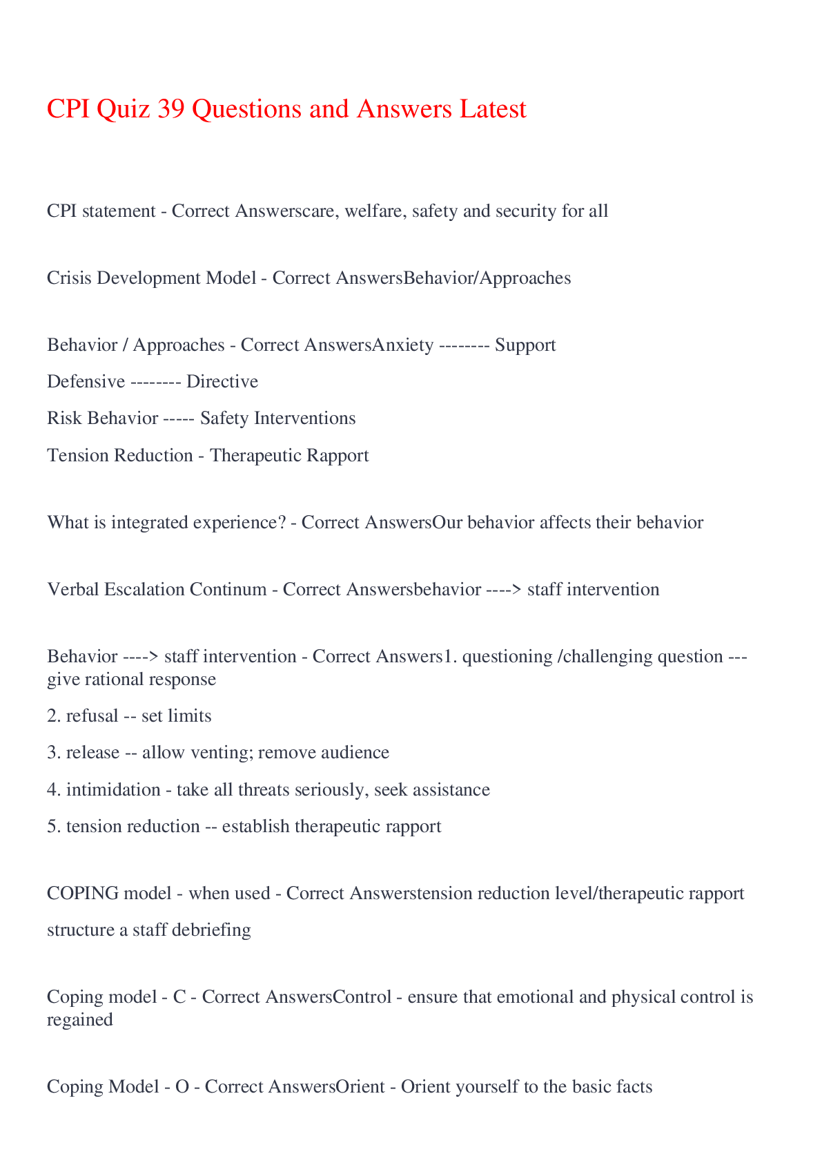 CPI Quiz 39 Questions and Answers Latest,100% CORRECT - Scholarfriends