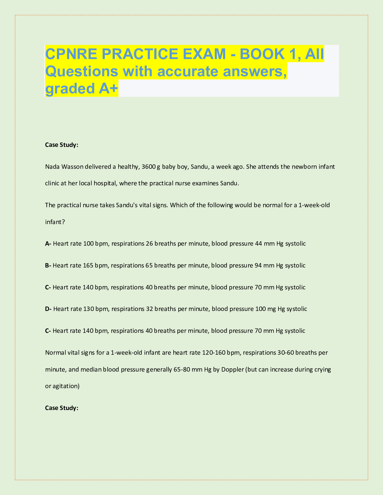 CPNRE PRACTICE EXAM - BOOK 1, All Questions with accurate answers ...
