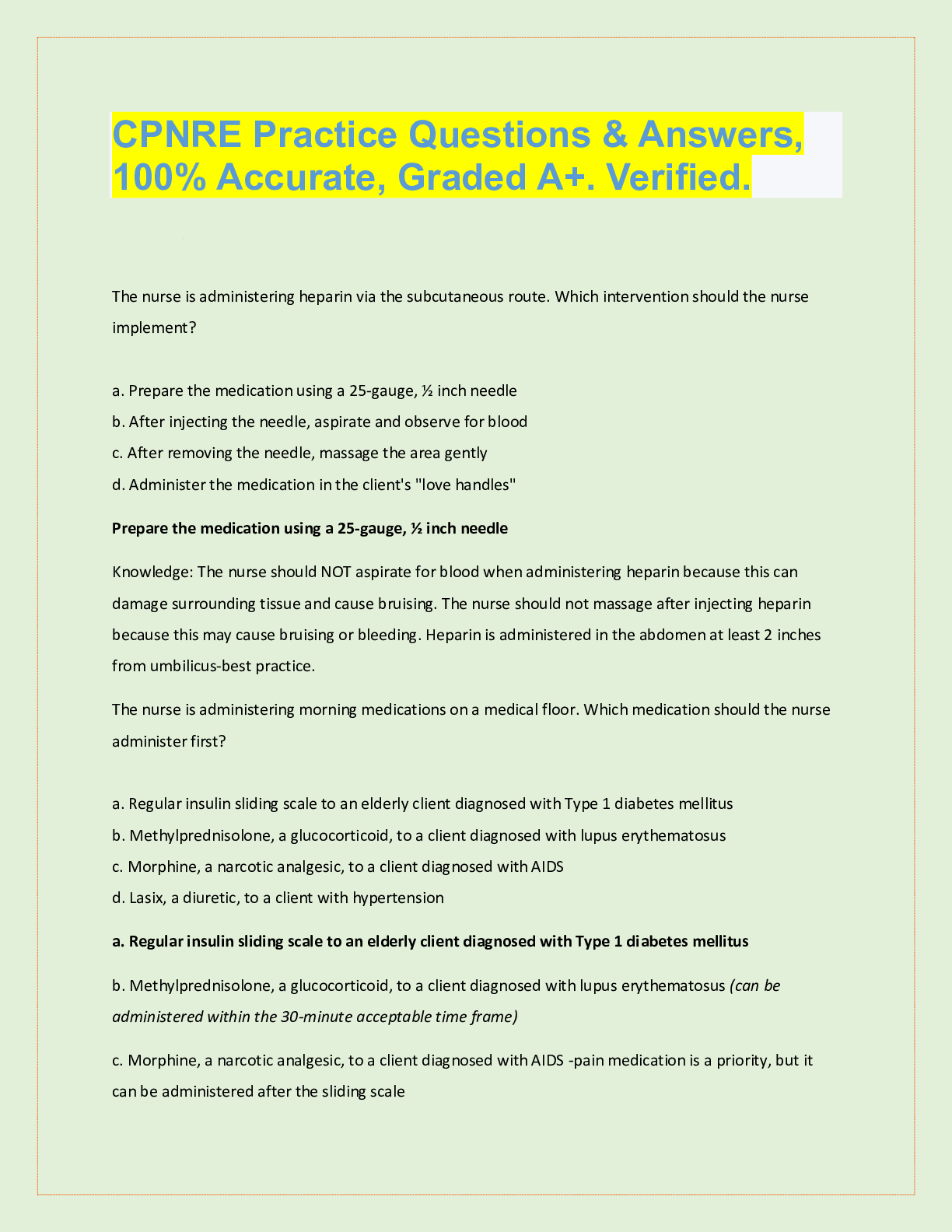 CPNRE Practice Questions & Answers, 100% Accurate, Graded A+. Verified ...