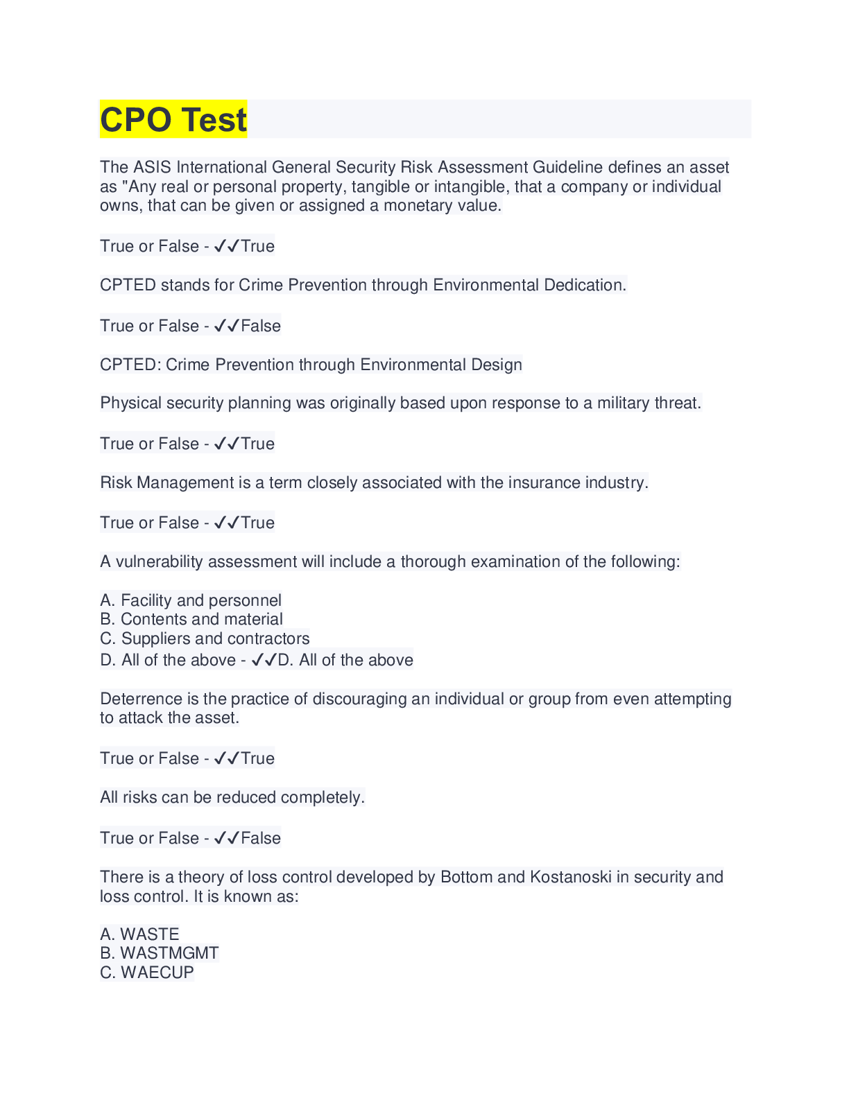 CPO Test | 125 Questions with 100% Correct Answers - Scholarfriends