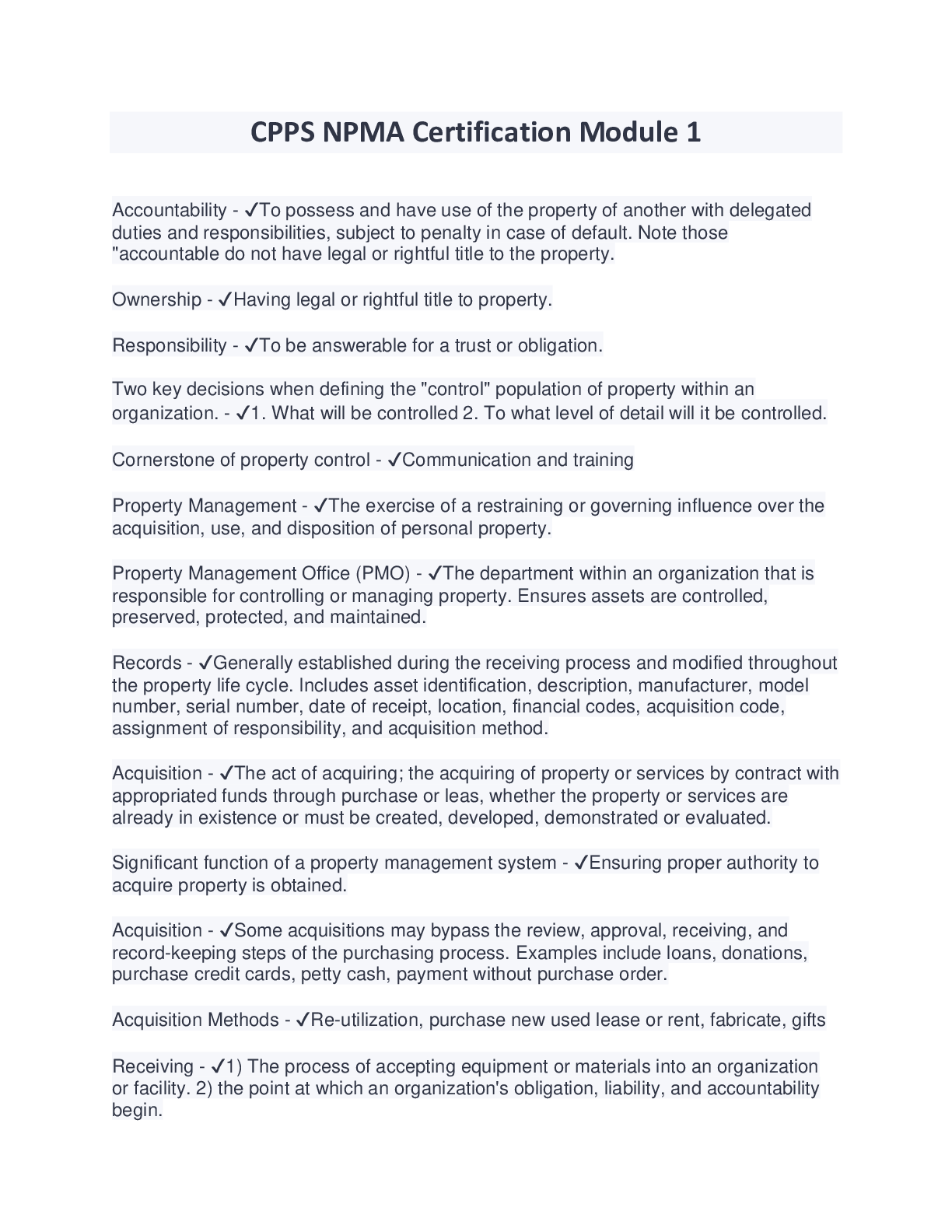 CPPS NPMA Certification Module 1 Exam (Latest 2023/2024) Already Graded ...