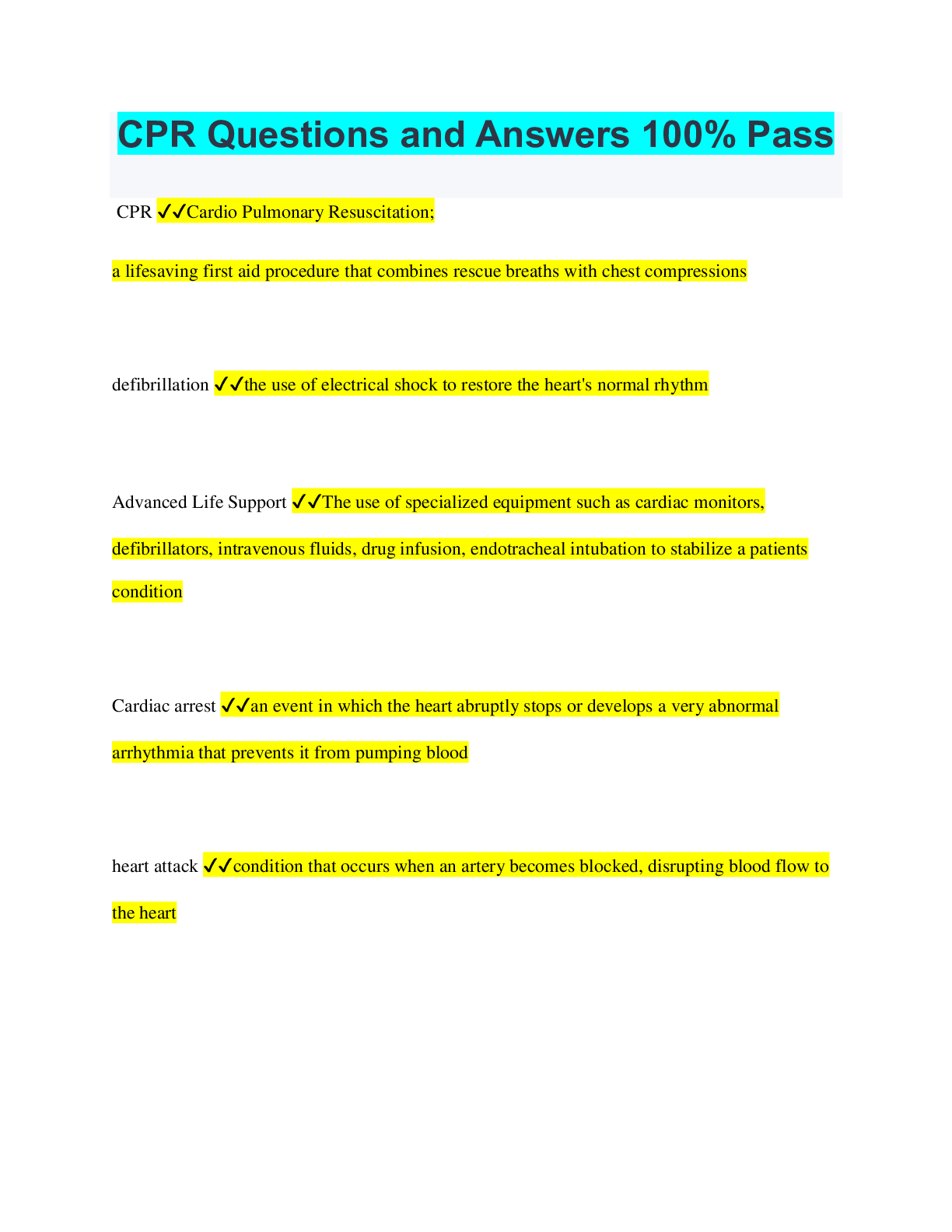 CPR Questions and Answers 100% Pass – Scholarfriends - Scholarfriends
