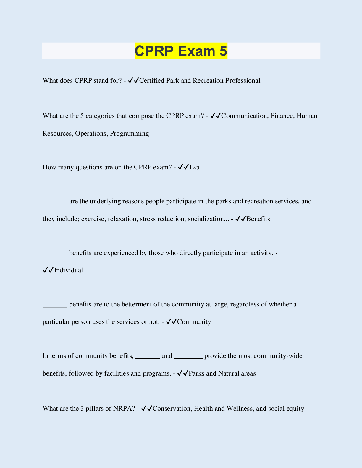 CPRP Exam 5 QUESTION AND ANSWERS 2022/2023 - Scholarfriends