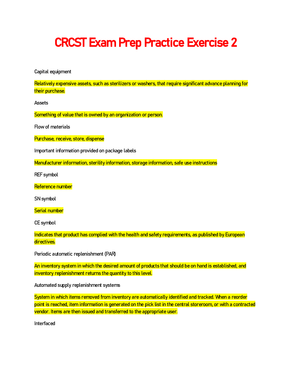 CRCST Exam Prep Practice Exercise 2 - Scholarfriends