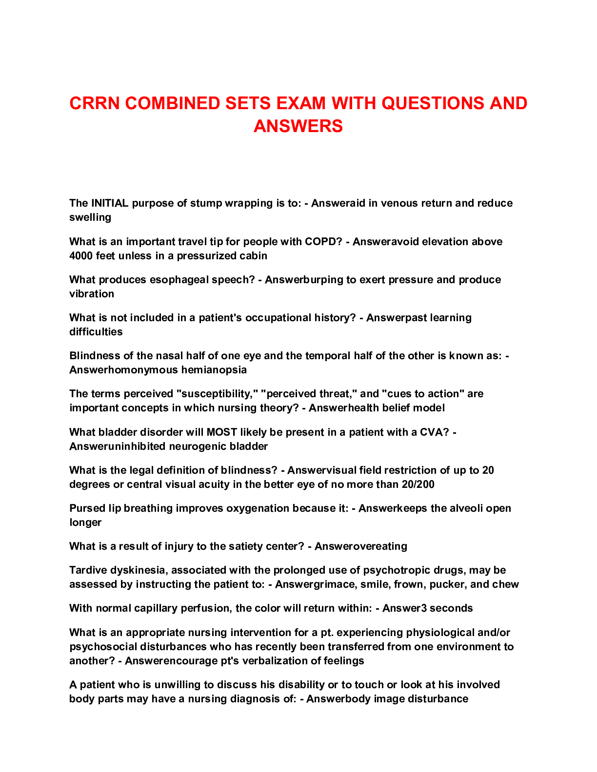 CRRN COMBINED SETS EXAM WITH QUESTIONS AND ANSWERS - Scholarfriends