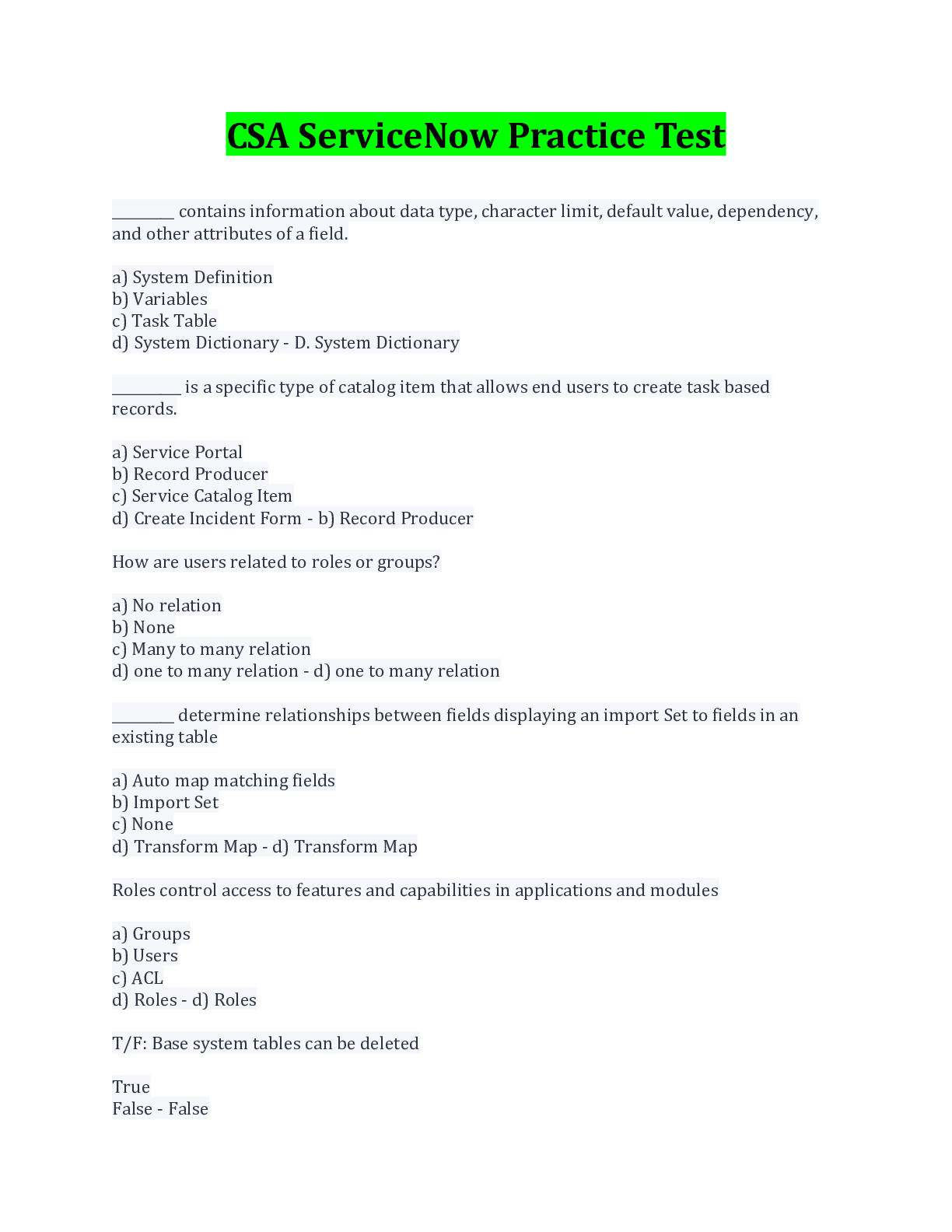 CSA ServiceNow Practice Test Questions And Answers With Complete ...
