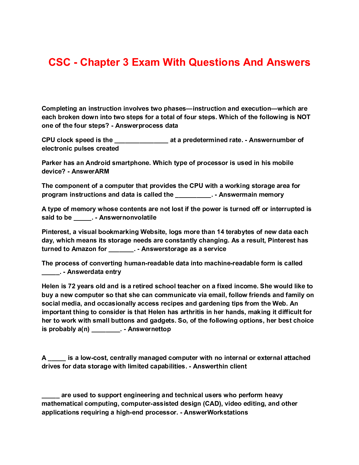 CSC - Chapter 3 Exam With Questions And Answers - Scholarfriends