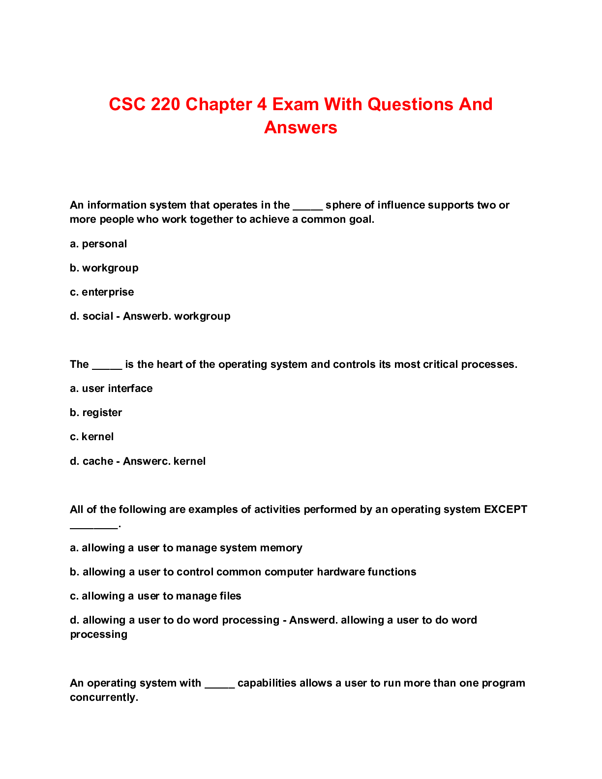 CSC 220 Chapter 4 Exam With Questions And Answers - Scholarfriends
