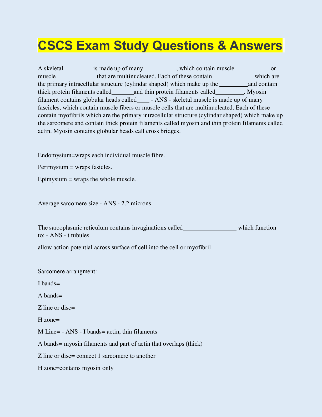 CSCS Exam Study Questions & Answers | 200 Questions with 100% Correct ...