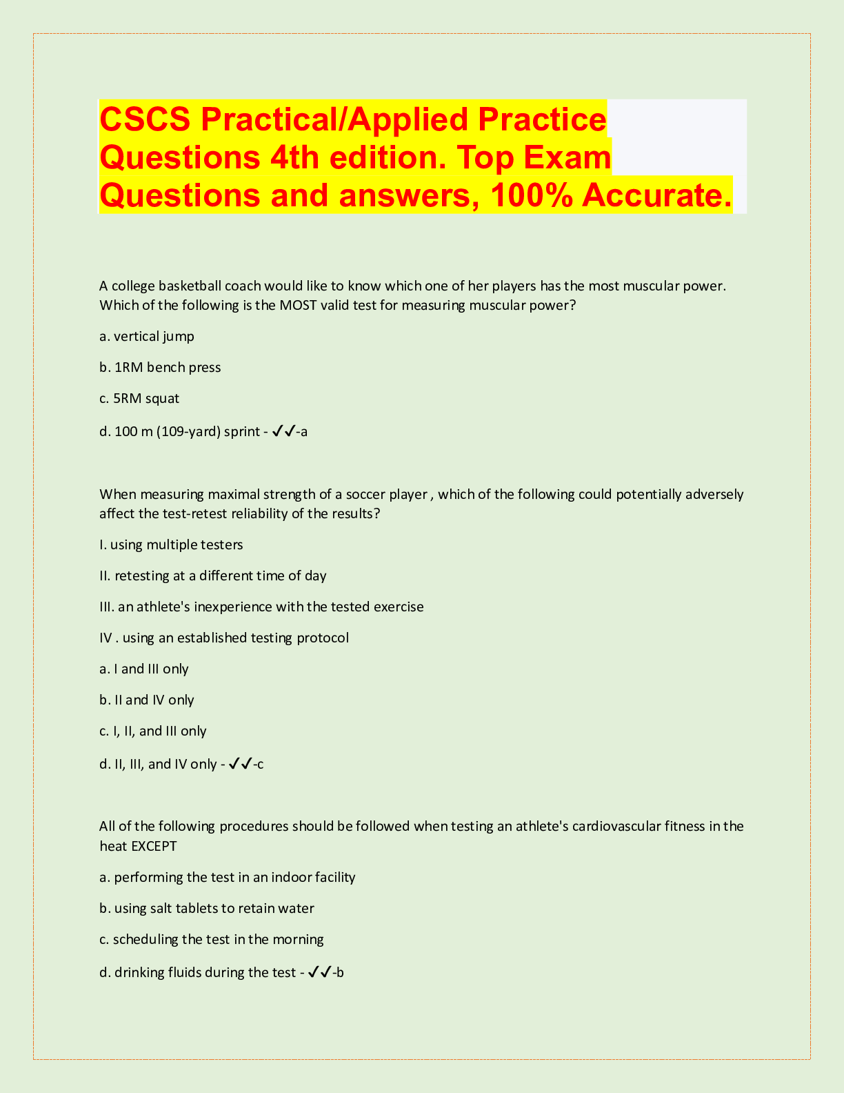 CSCS Practical/Applied Practice Questions 4th edition. Top Exam ...